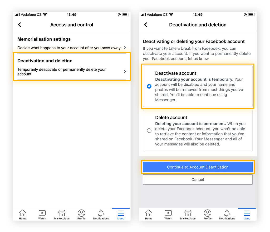 Cómo desactivar o eliminar la cuenta de Facebook